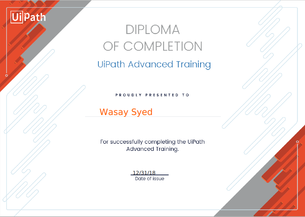 Completed UiPath - RPA Developer Advance Training