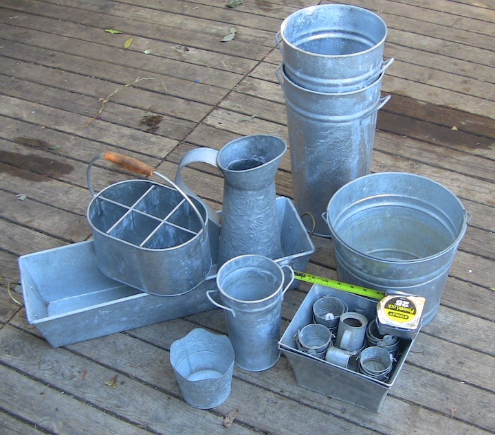 VINTAGE VIGNETTES: Assorted galvanized containers