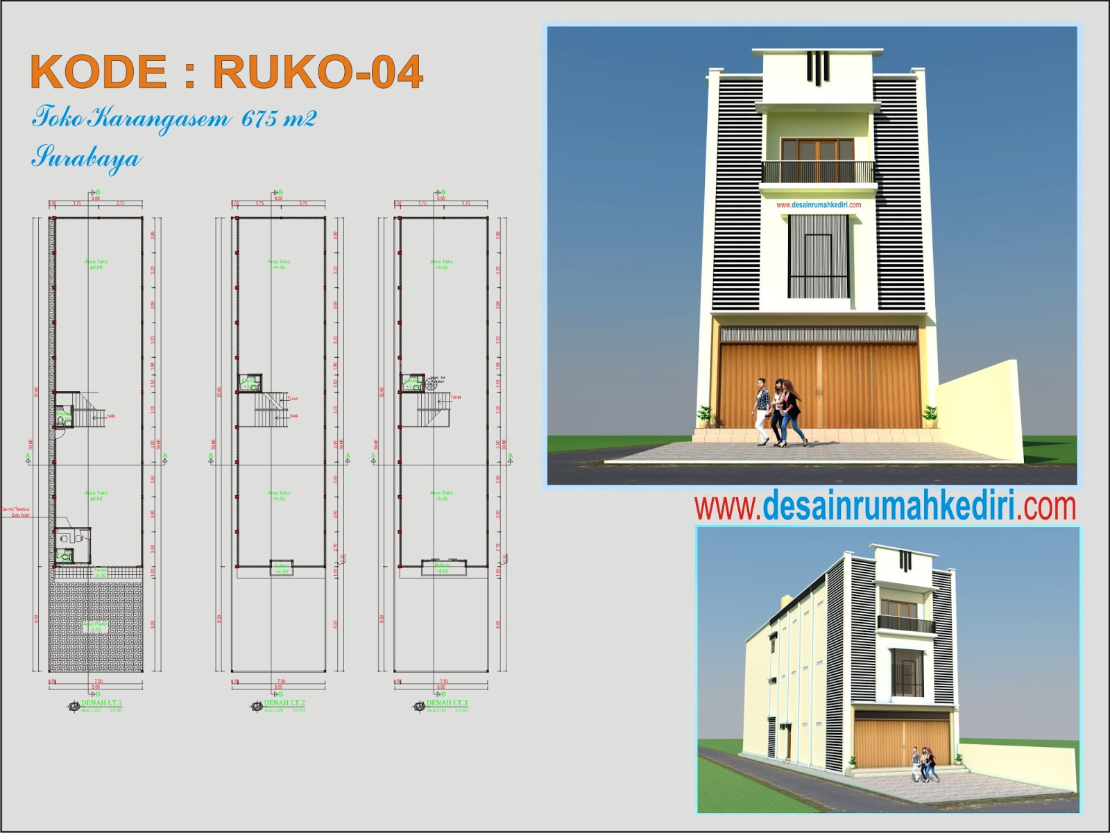 RUKO-04 : Ruko Minimalis 3 Lantai Surabaya | Jasa Desain Rumah Terpercaya