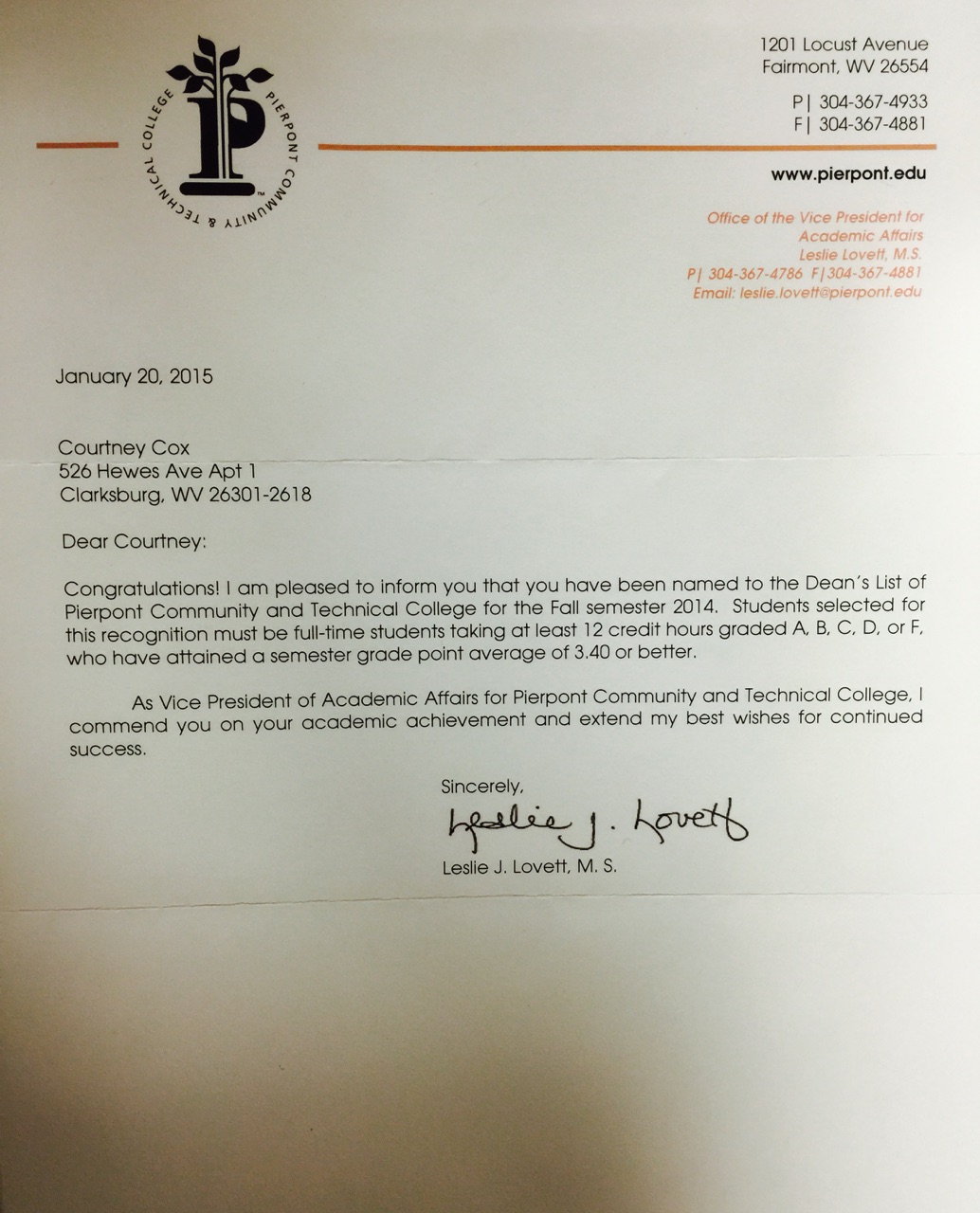 Digital Portfolio of Work: Dean's List