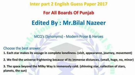 2nd Year/12th Class English Guess Paper 2024 - FA/FSC/ICS - Ratta.pk
