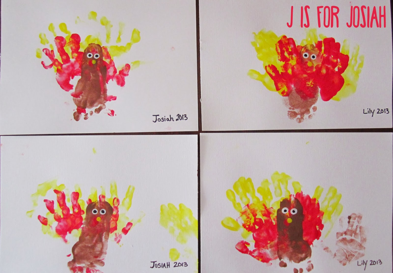 J is for Josiah: Thanksgiving Craft: Hand and Foot Print Turkeys!