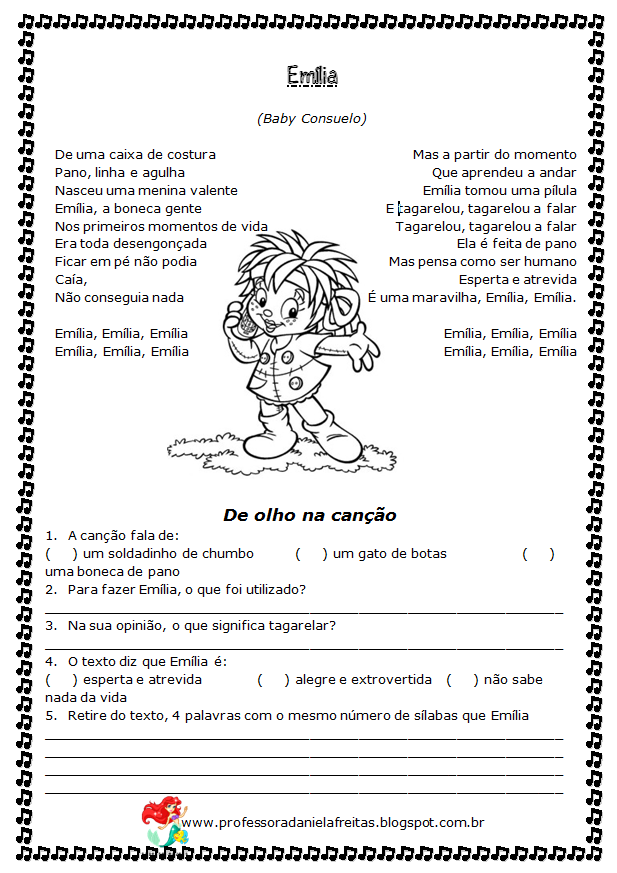 Educando com amor: Emilia - letra da música e atividades