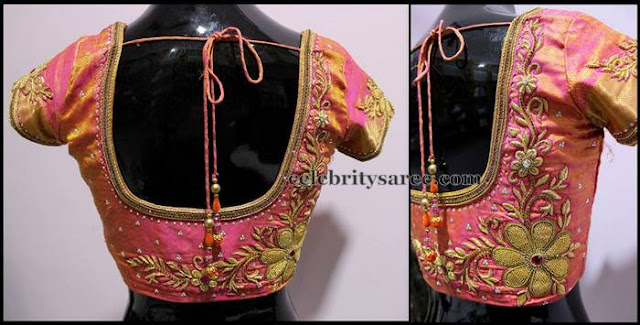 Peach Blouse Floral Motifs - Saree Blouse Patterns