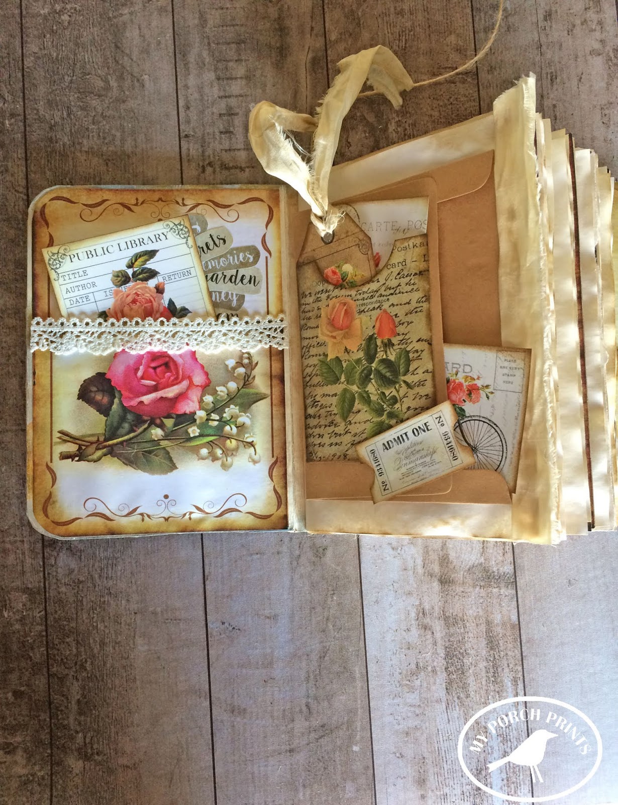 My Porch Prints: French Rose Junk Journal Tutorial - Part 3: Embellishing