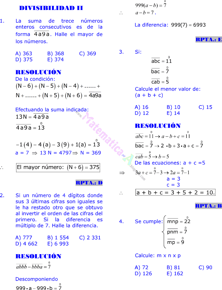 Hoja De Trabajo De Prueba De Divisibilidad