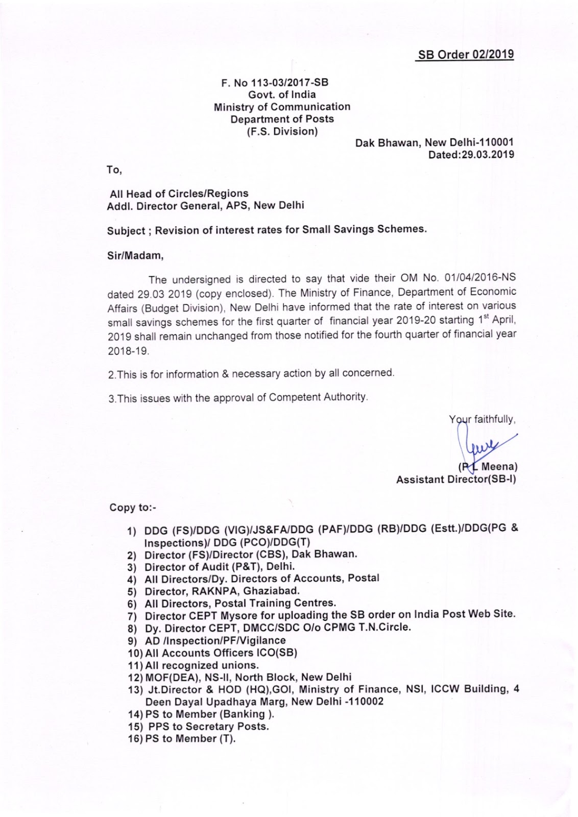SB Order 02/2019: Revision of interest rates for Small Savings Schemes ...