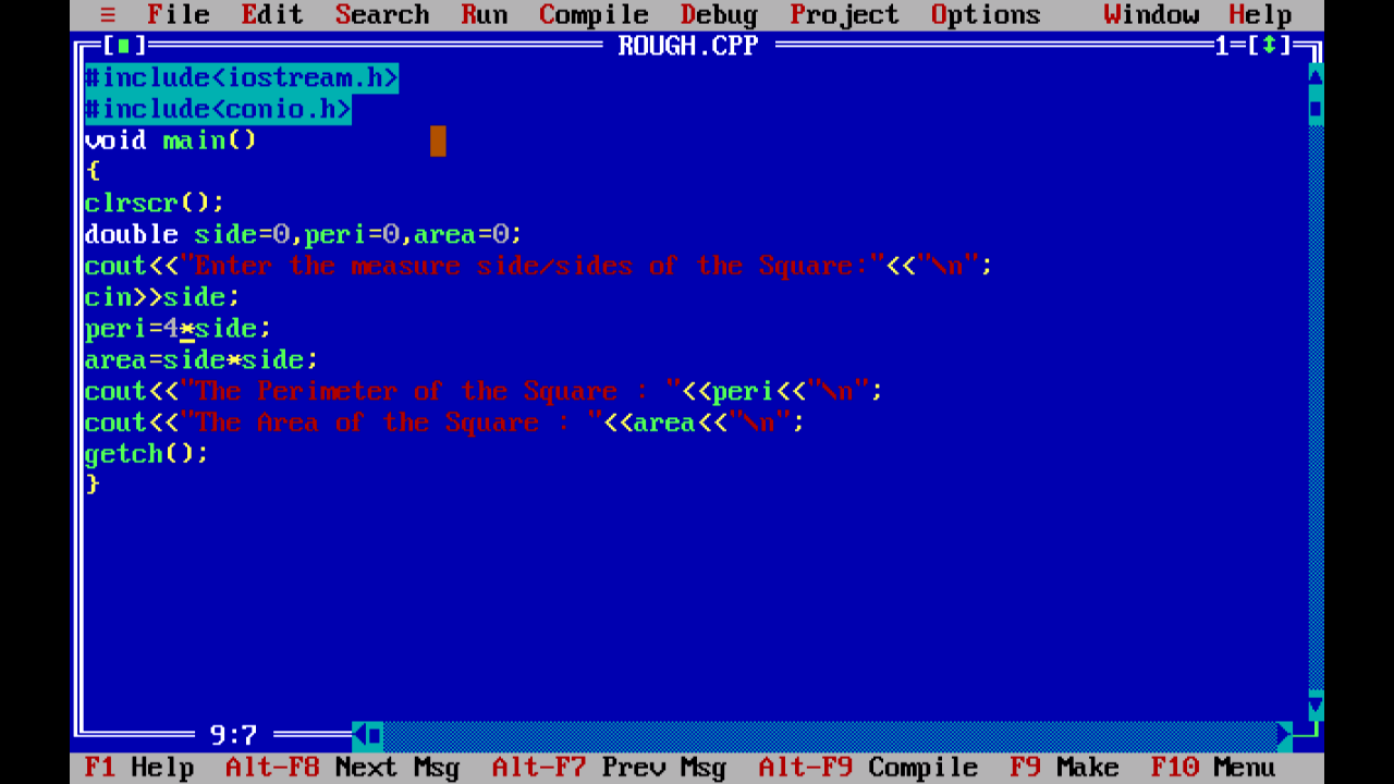 C++ Program: How to write a C++ program (Turbo C++) to input the side ...