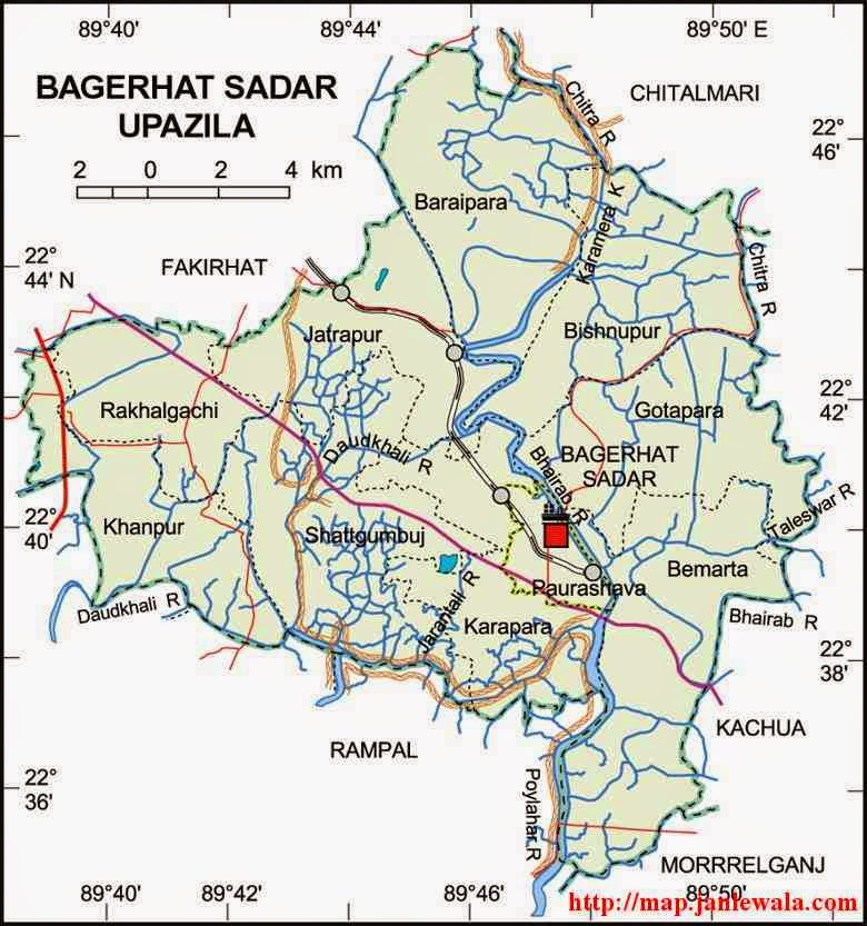 Bagerhat Sadar Upazila Map, Bagerhat, Bangladesh
