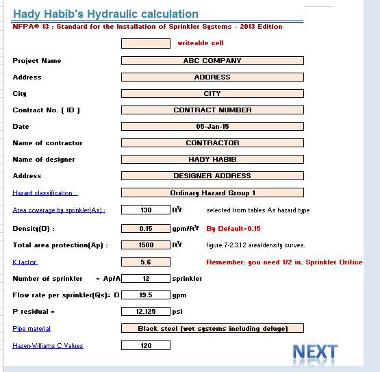Hady Habib's Hydraulic calculation sheet ~ Hady Habib