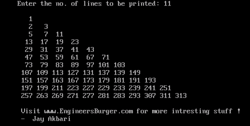 C Program to Print A Pattern of Prime Numbers ~ Engineers Burger