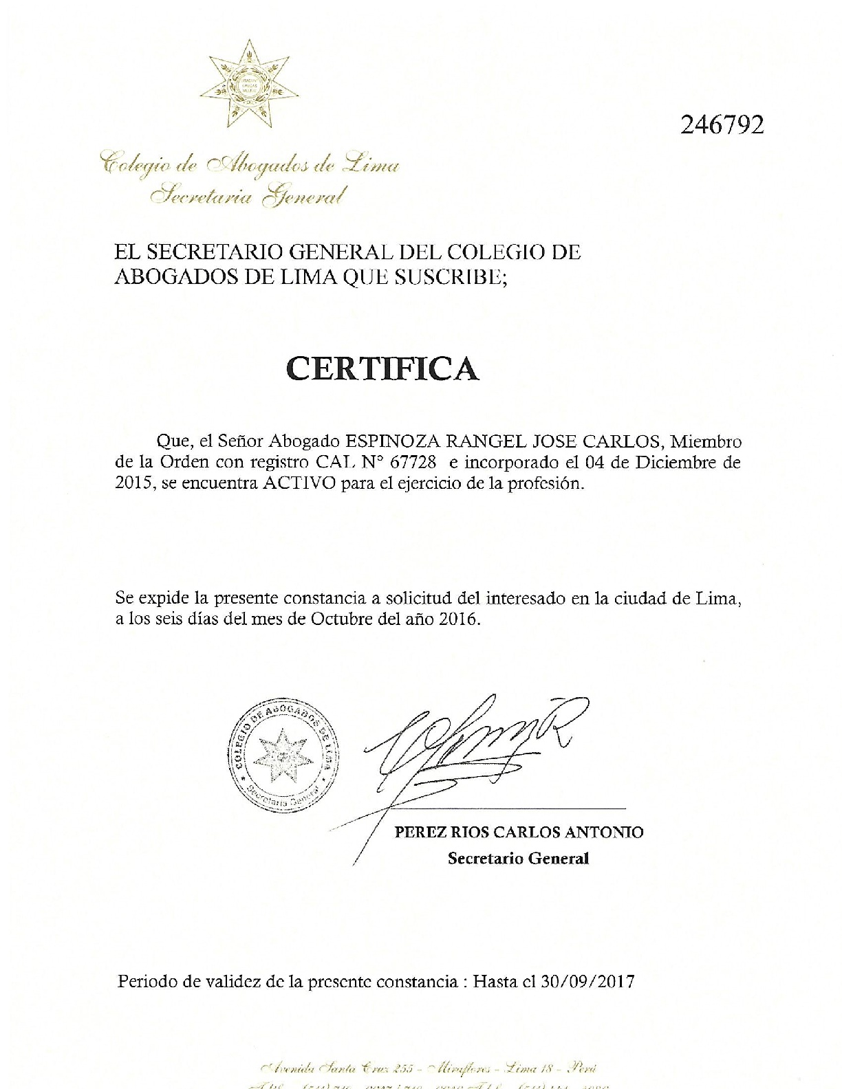 CONSTANCIA DE HABILITACIÓN CAL