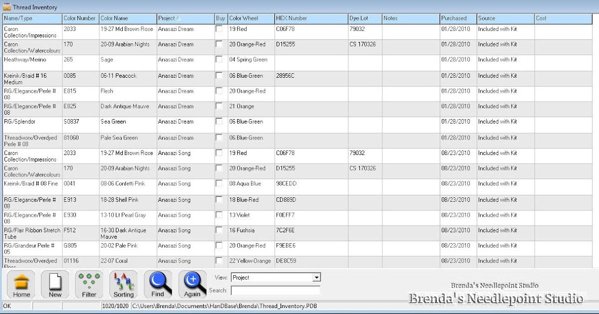 Brenda's Needlepoint Studio: HanDBase Threads Inventory Database