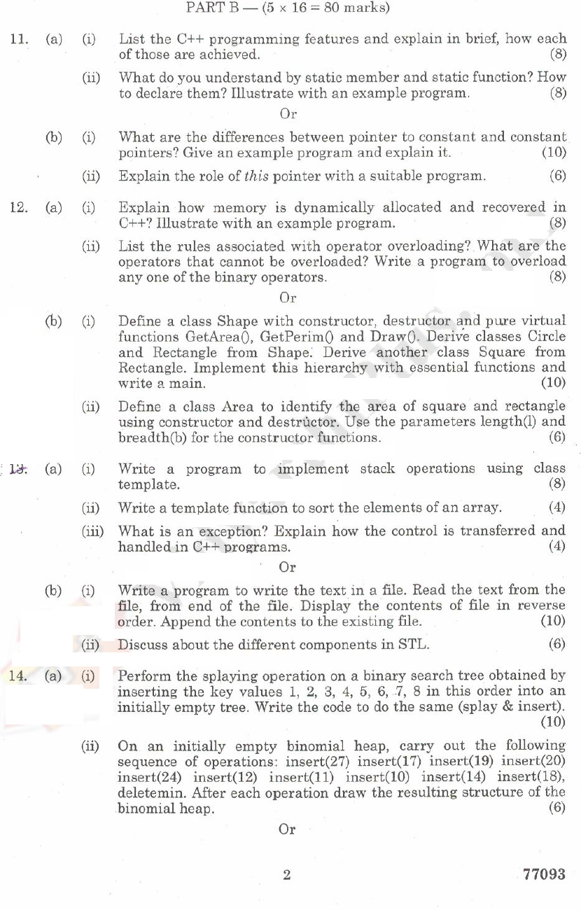 Cs6301 Programming And Data Structures Ii 3rd Semester 2015 Be Cse Question Paper University
