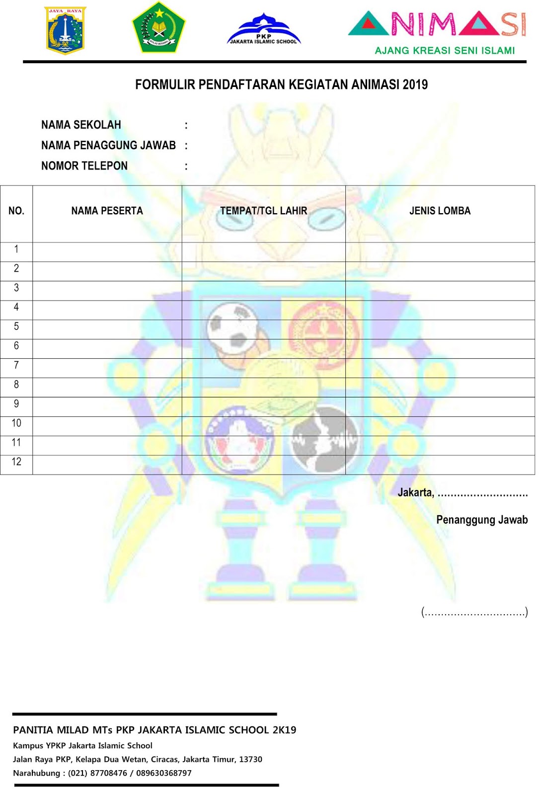 ANIMASI 8 MTs PKP 2023: Form Pendaftaran