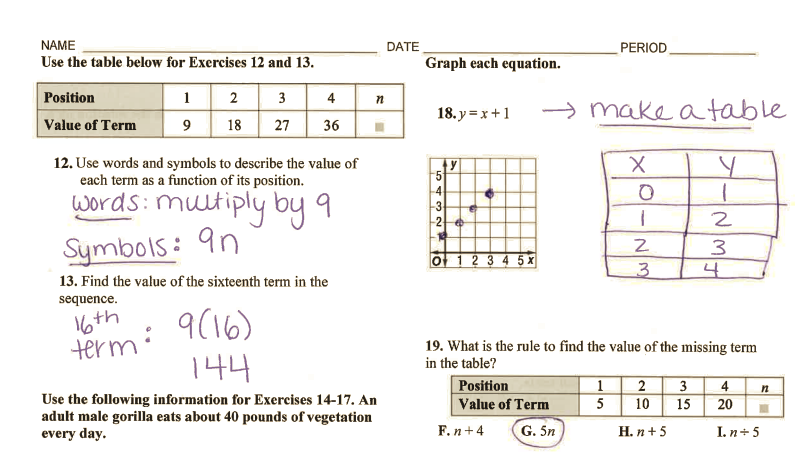 Grade 6 Math with Ms. Eringis : ANSWER KEY REVIEW SHEET FOR CHAPTER 8 TEST
