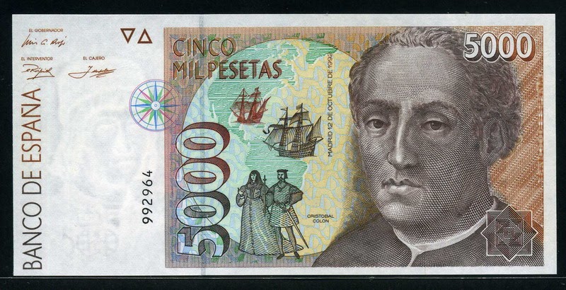 Spain currency 5000 Pesetas banknote 1992 Christopher Columbus|World ...