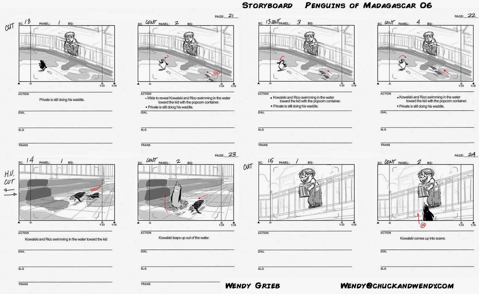 Wendy Grieb's Storyboard Portfolio: Penguins of Madagascar Storyboard Test