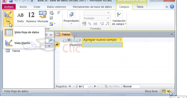 Diseña bases de datos ofimáticos.: Elementos de la pantalla de Access.
