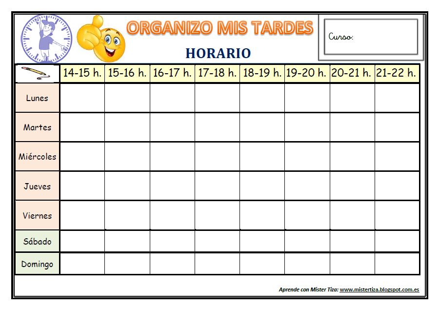 Aprende con Míster Tiza: Horario "Organizo mis tardes"