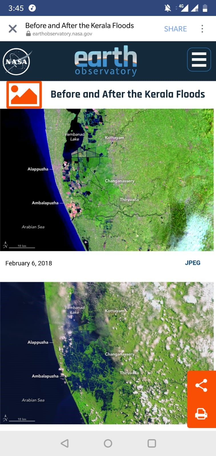 Before and after flood satellite image