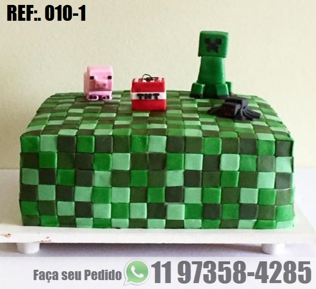 Bolo Minecraft quadrado em verde claro e escuro - Bolo Minecraft