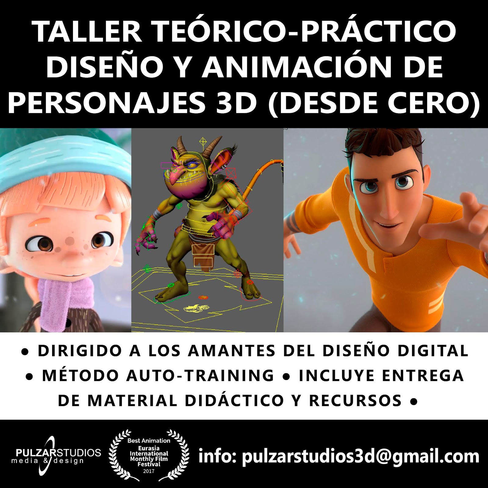 TALLERES CREAR Y ANIMAR PERSONAJES 3D PULZARSTUDIOS