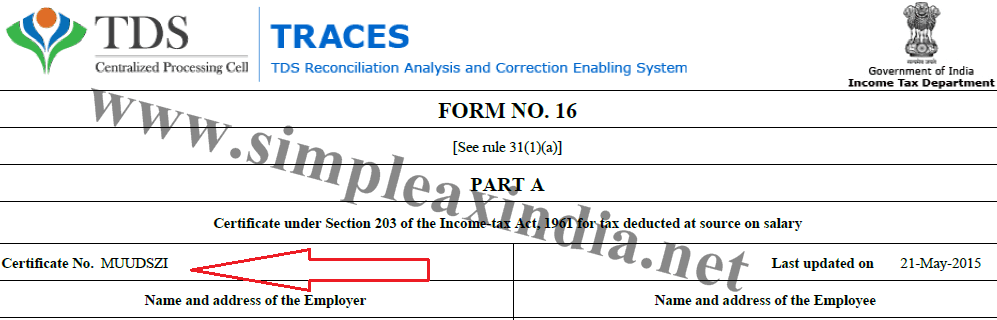 UNIQUE TDS CERTIFICATE NUMBER TO BE FILLED IN INCOME TAX RETURN ...