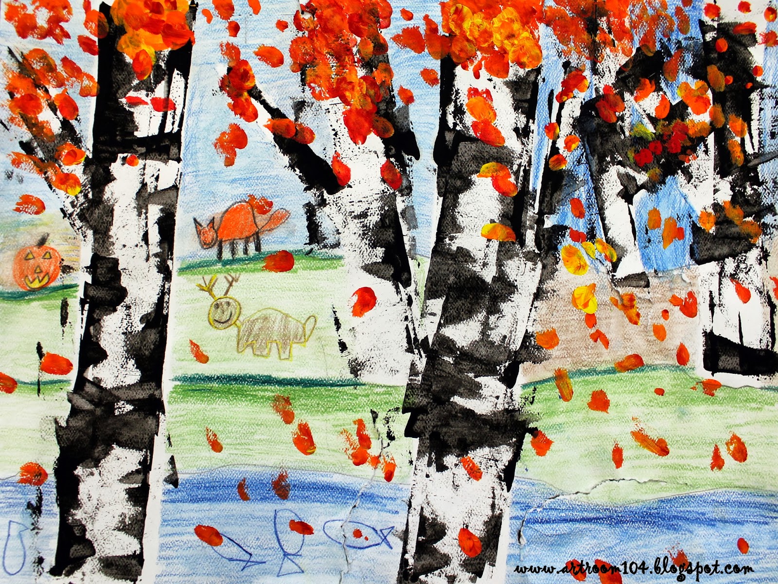 Art Room 104: 3rd Grade: Fall Birch Trees