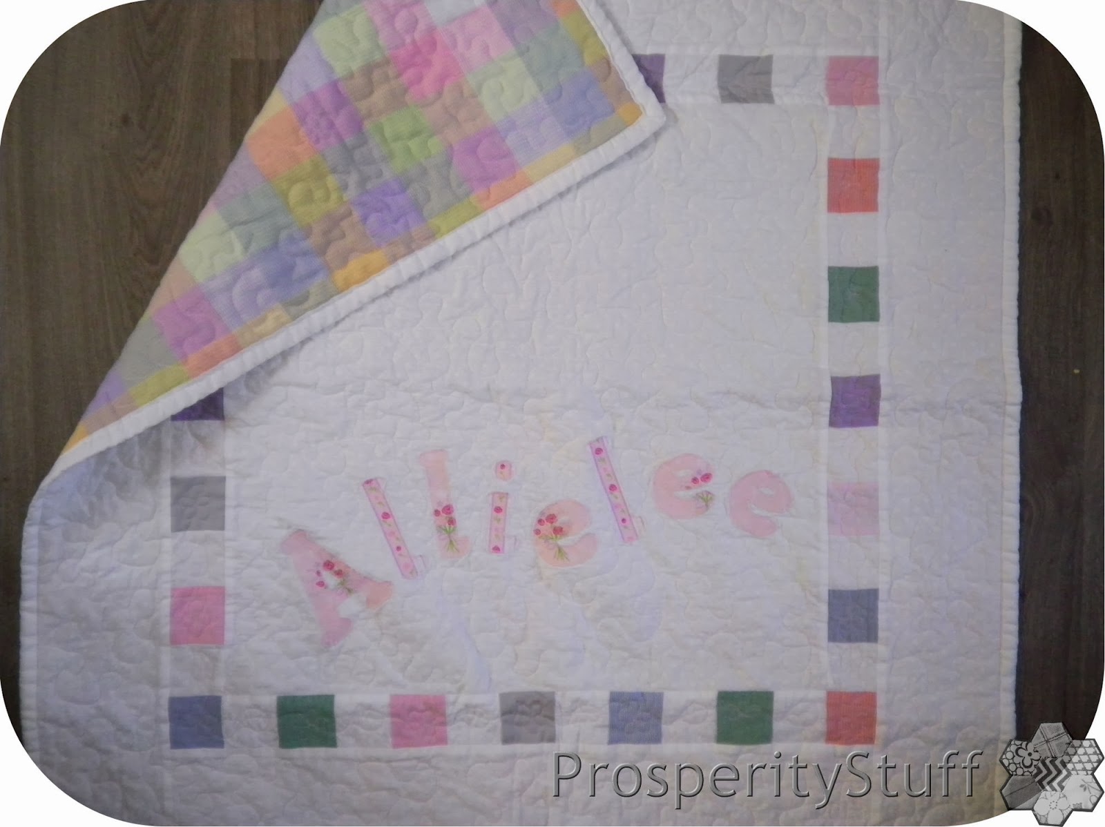 ProsperityStuff Quilts: Baby Girly Quilt ~ with letters, squares, and a ...
