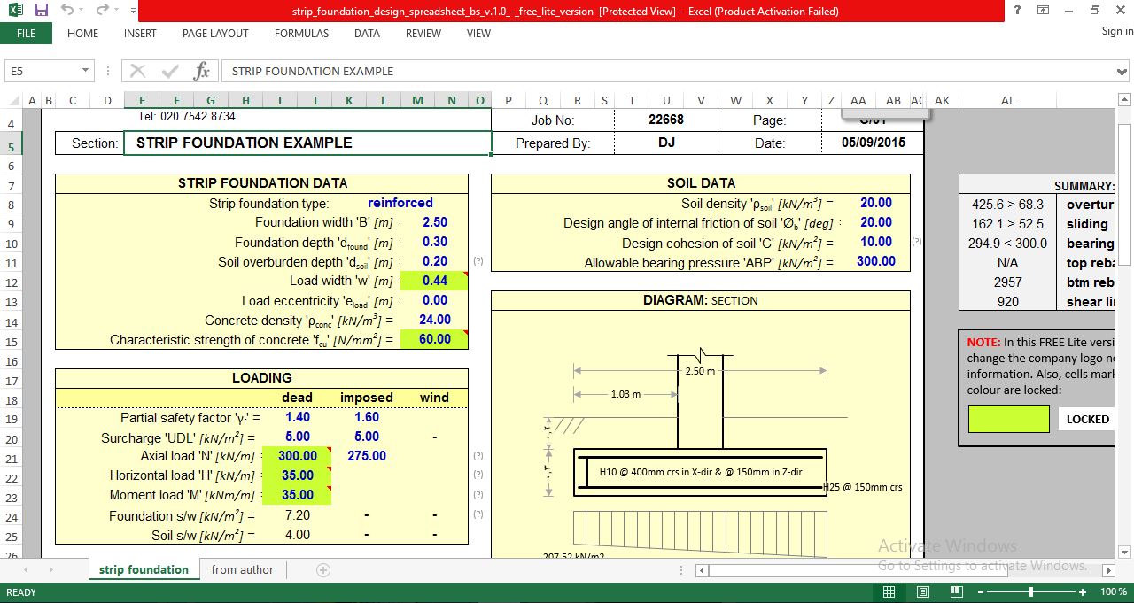 Wall Footing Design Spreadsheet