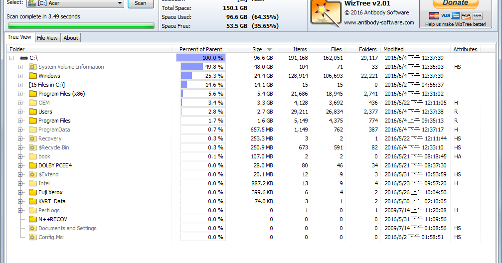 WizTree 3.16 免安裝版 - 硬碟空間分析軟體 - 阿榮福利味 - 免費軟體下載