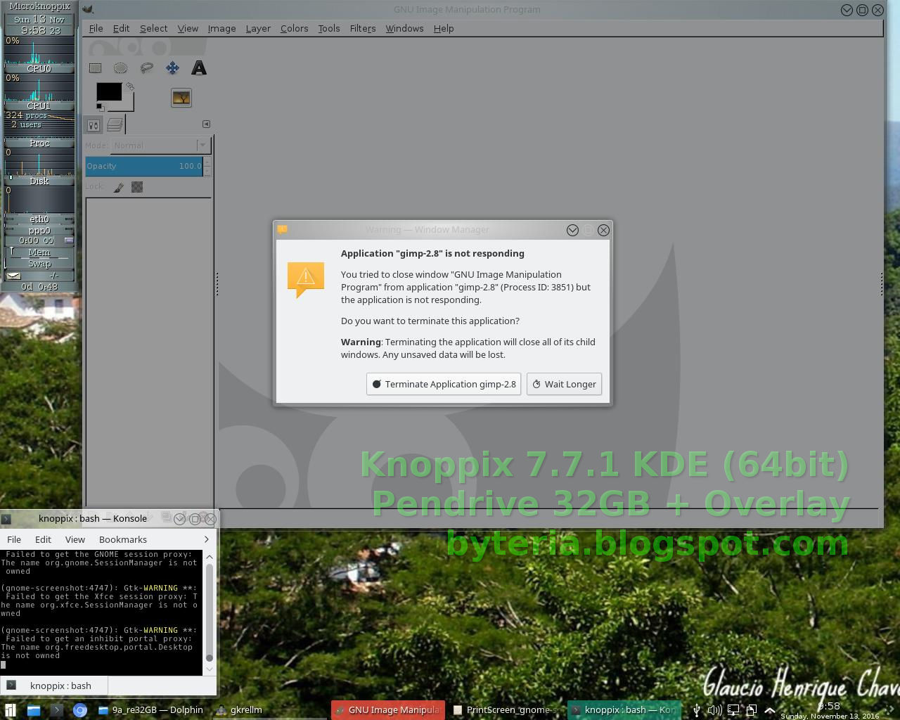 Byteria: Instalando Knoppix 7.7.1 em Pendrive de 32GB com Persistência