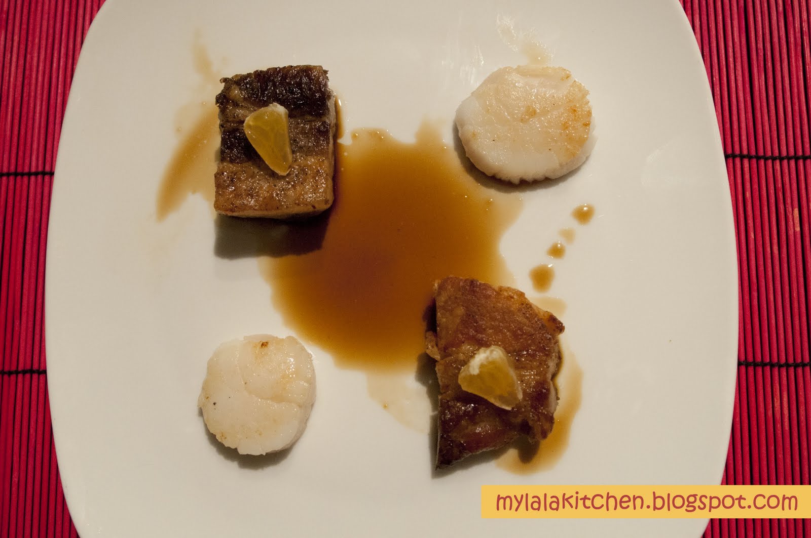 LaLa's Kitchen: Seared Scallops and Pork Belly with Honey, Soy and ...