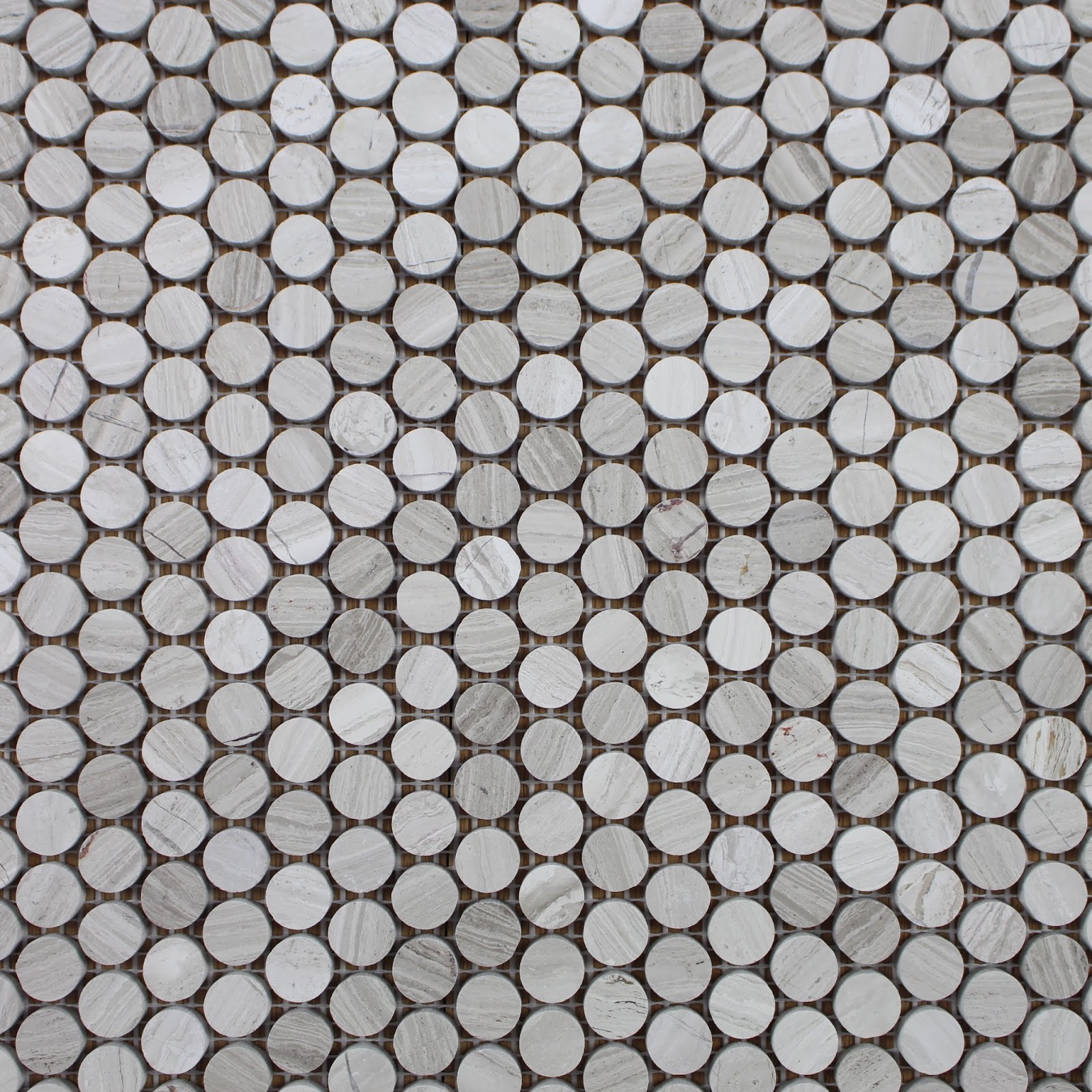 Penny Round Mosaic Tile Gray Wood Vein Marble