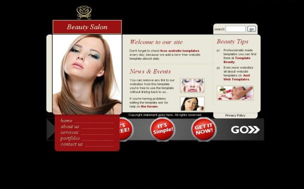 Free PSD Beauty Salon Red CSS Web Template