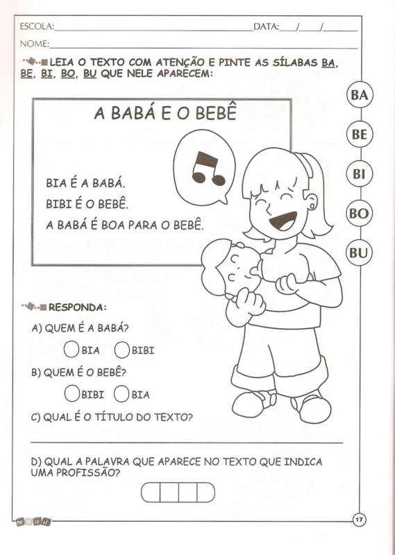 Atividades Escolares: Alfabetização - letra B