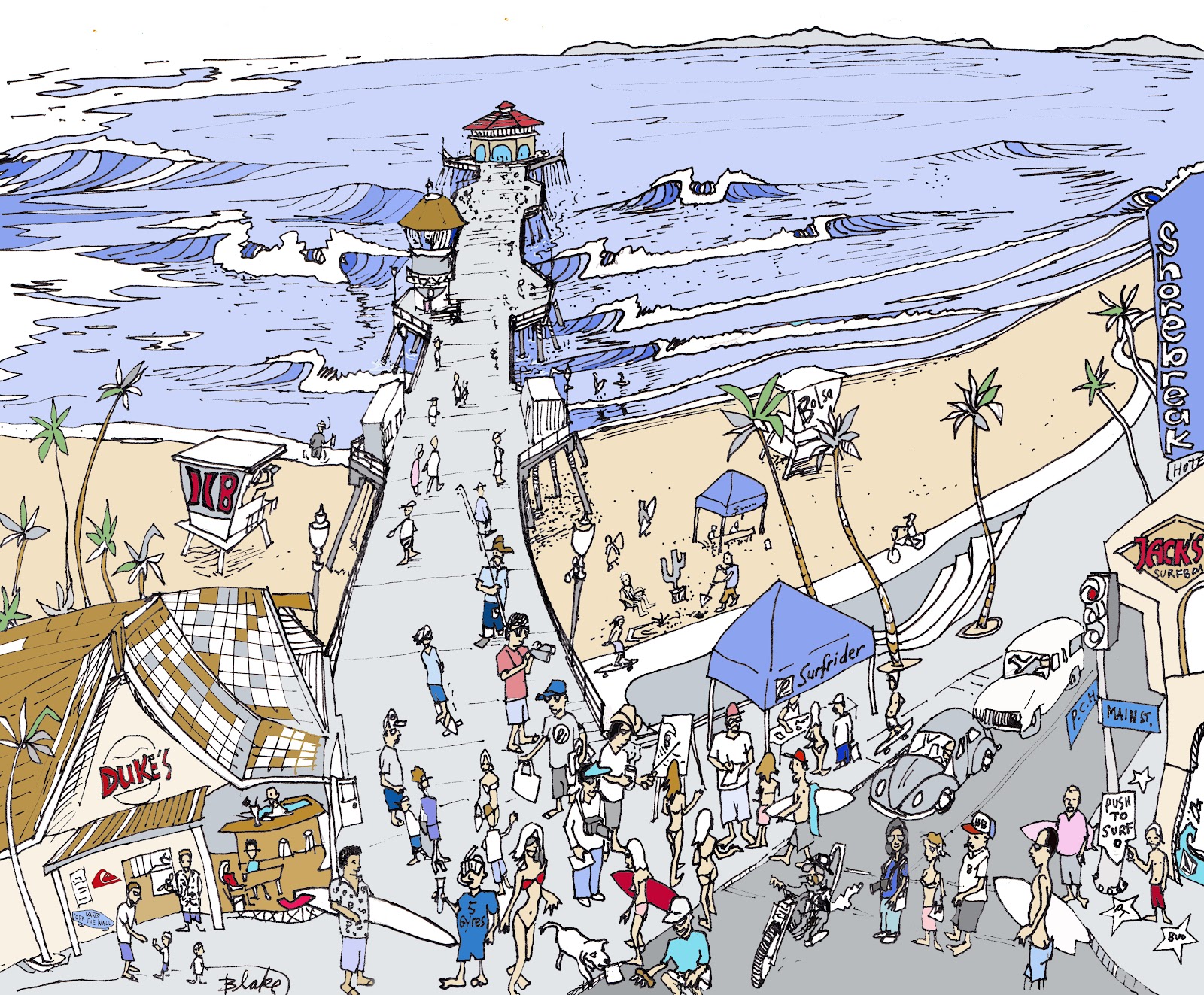 Ricky Blake Fine Art: Huntington Beach Pier View.....Art for Surfrider