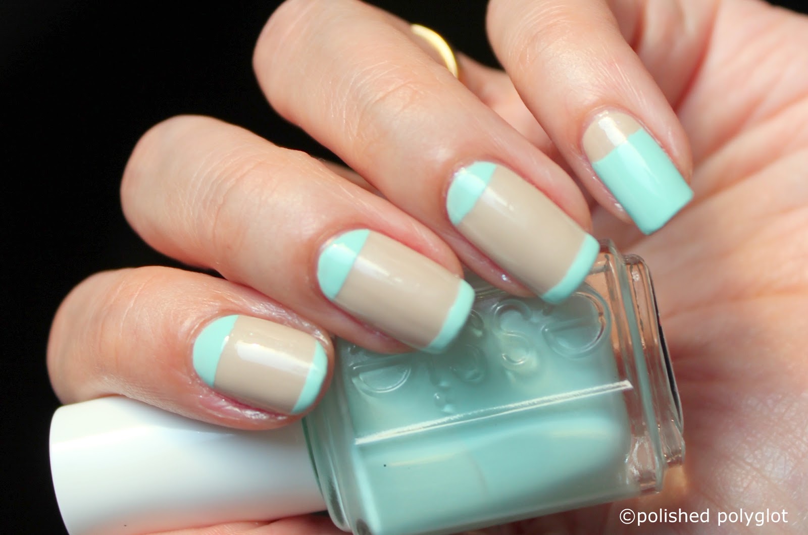 NOTD │ Half moon and French tip in mint and nude / Polished Polyglot