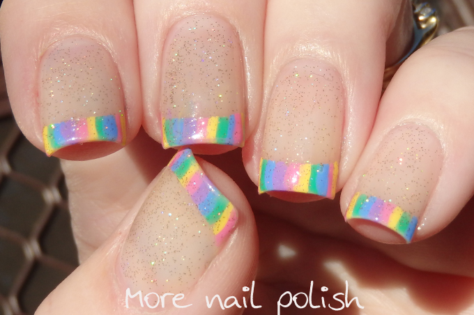 Nearly nekkid - but with pastel rainbow tips ~ More Nail Polish