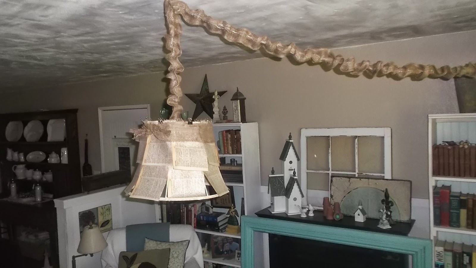 living a cottage life: Burlap and Paper Light Fixture