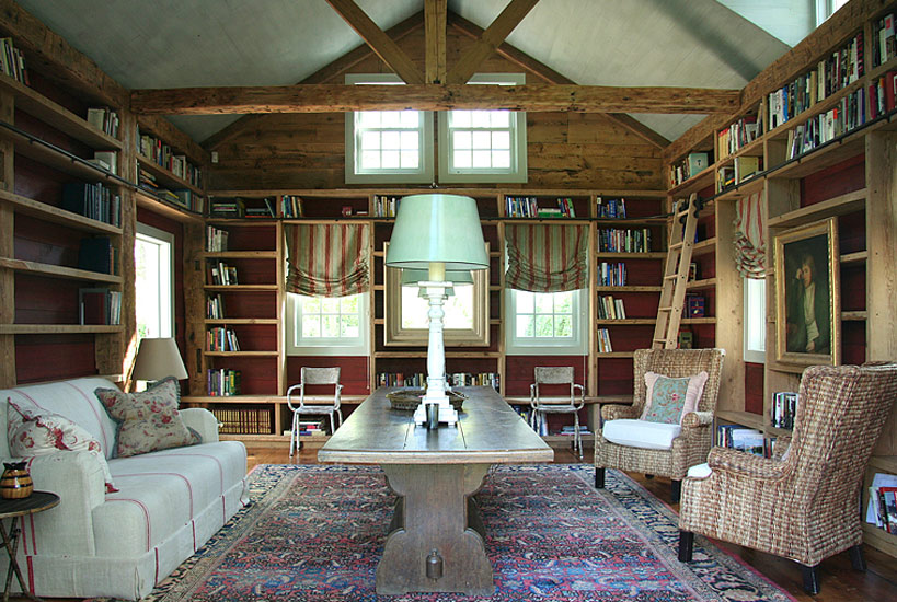 Rustic elegant library in Barn conversion home by Carrier and Company