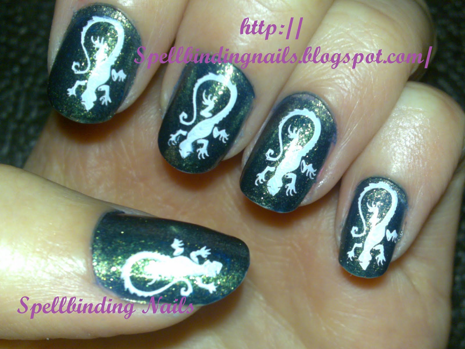 Beauty Nails: HB04 + 'Sparkly Green Lizards'