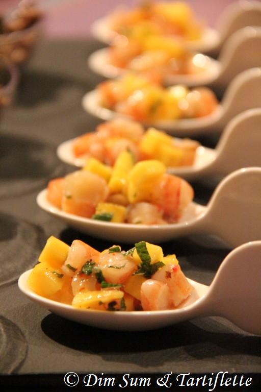 Cuillères apéritives de crevettes et mangue ~ Dim Sum & Tartiflette