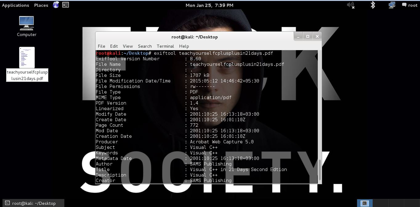 Kali linux: The Exiftool