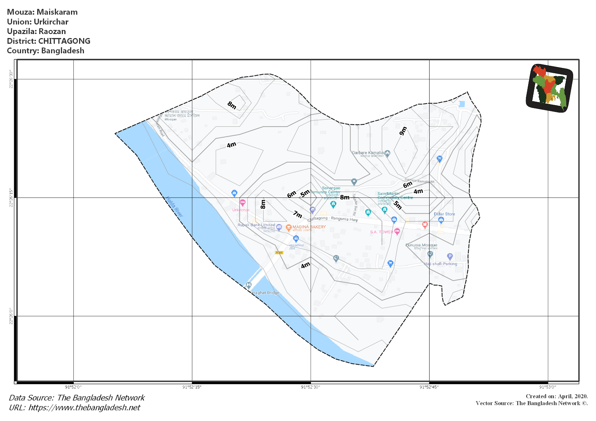 Map of Maiskaram Mouza, Raozan, Chittagong