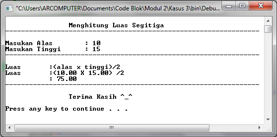 Program Menghitung Luas Segitiga dan Luas Lingkaran dalam Bahasa C