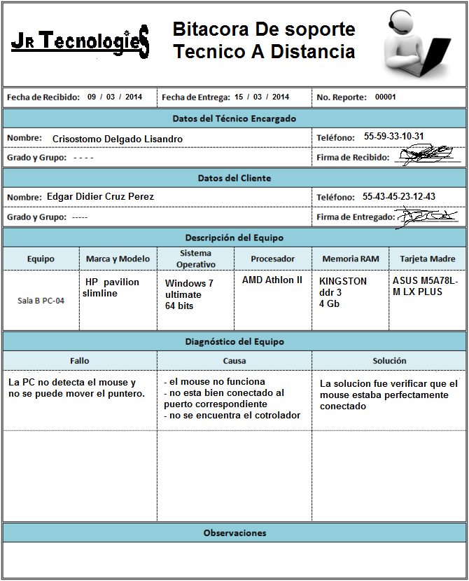 Soporte Técnico a Distancia: Formatos de Bitácora de Servicio