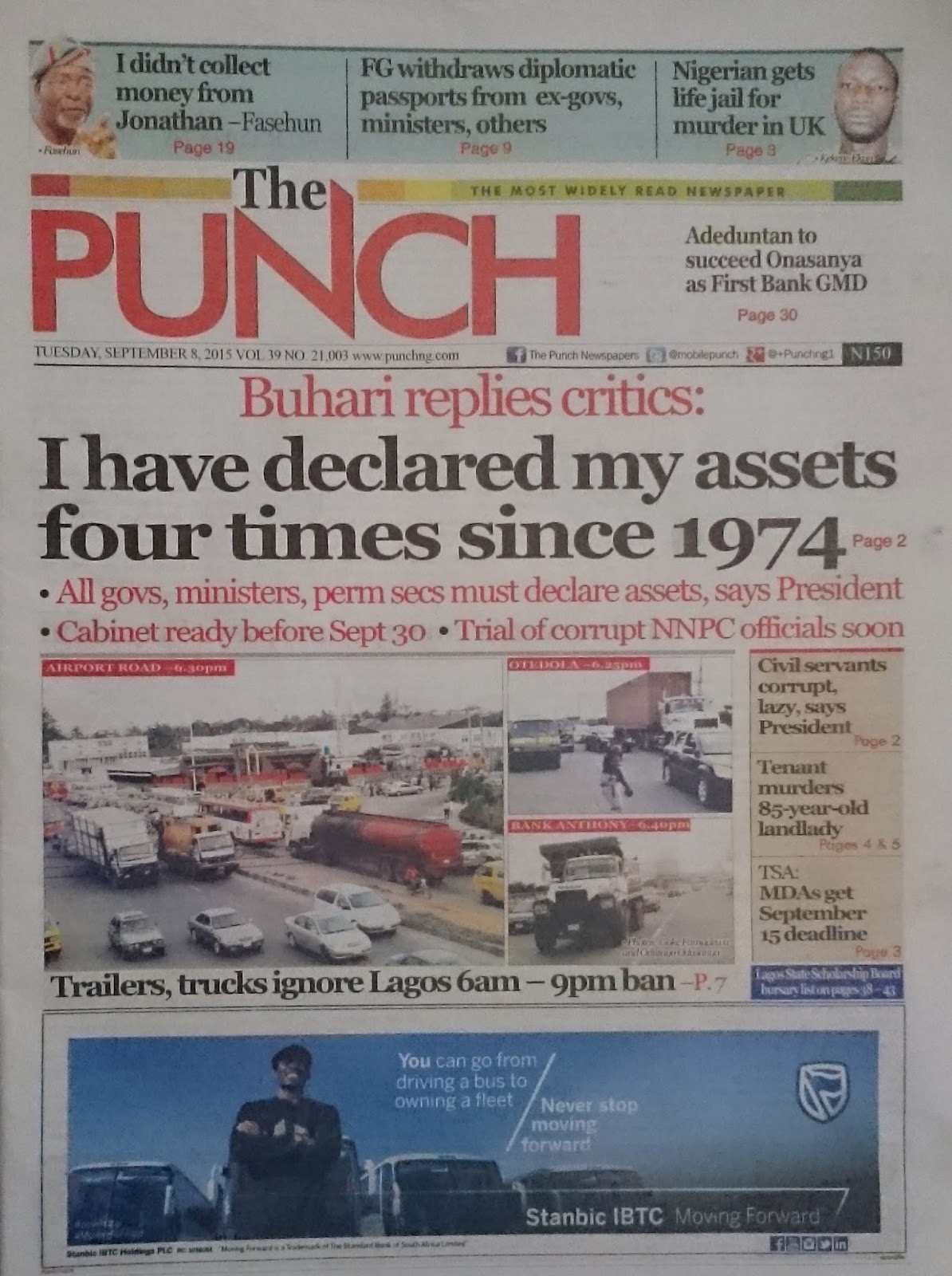 Aheh....: NIGERIA: Lagos: Punch newspaper cover story (September 9th ...