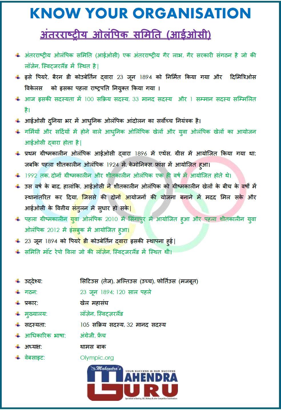 Know Your Organisation : IOC